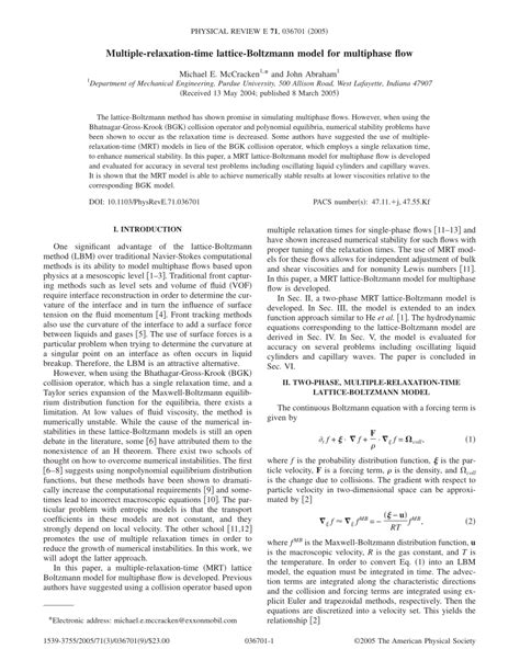 pdf multiple relaxation time lattice boltzmann model for multiphase flow