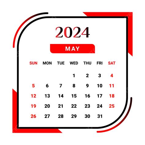 Calendario Del Mes De Mayo De Con Rojo Y Negro Vector Png Dibujos