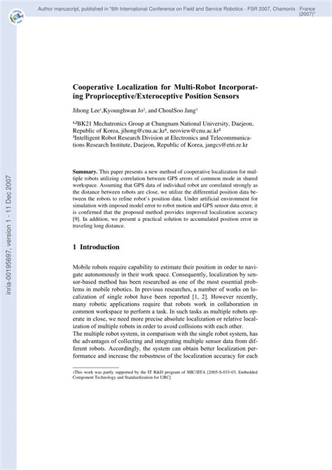 pdf cooperative localization for multi robot incorporating proprioceptive exteroceptive