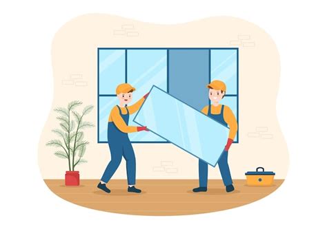 Premium Vector Window And Door Installation Service With Worker For