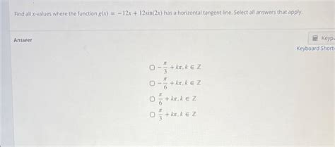 solved find all x values where the function