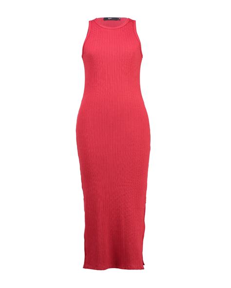 Riachuelo Vestido Midi Feminino Reto Fenda Malha Ribana Vermelho Pool