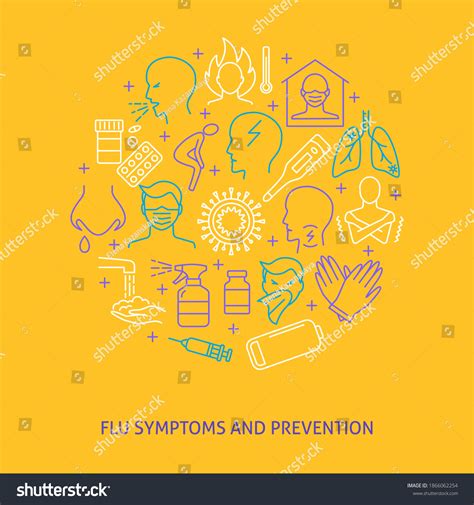 Flu Symptoms Prevention Round Banner Line Stock Vector Royalty Free