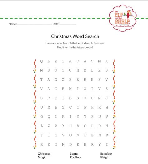 Elf On The Shelf Printable Word Search Word Search Printable
