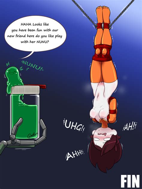 Rule 34 Armwear Blush Bondage Bound Brown Hair Chains Collar Comic English Text Exposed Torso