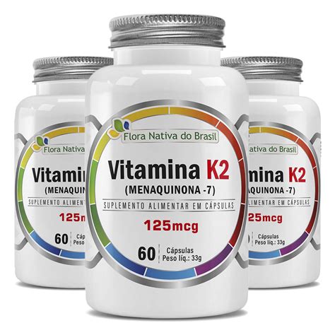 Kit Vitamina K2 Mk 7 Menaquinona 125mcg 3 Potes 60 Caps Cada Flora