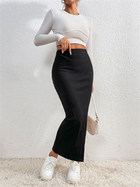 SHEIN Essnce Falda De Talle Alto De Muslo Con Abertura Moda De Mujer