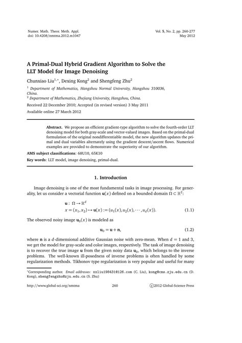 pdf a primal dual hybrid gradient algorithm to solve the llt model for image denoising