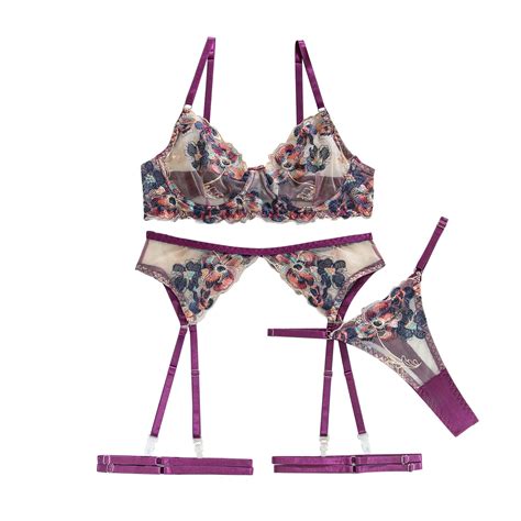 Yuhaotin Sheer Lingerie Women Lingerie Sets Garter Lingerie G String Underwire Embroidered