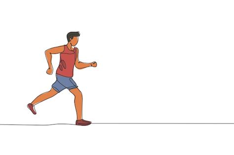 Dibujo de una sola línea continua de un joven corredor ágil que se
