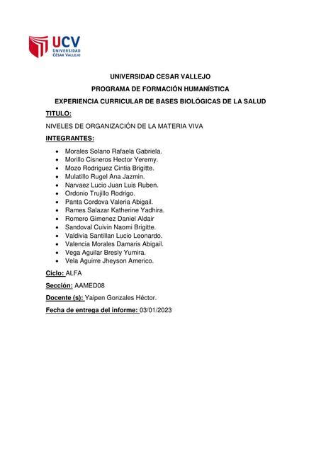 Niveles De Organizaci N De La Materia Viva Y Los Seres Vivos Juan
