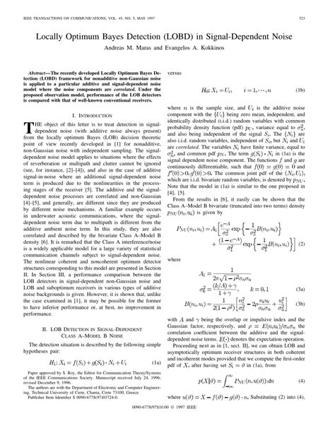 pdf locally optimum bayes detection lobd in signal dependent noise