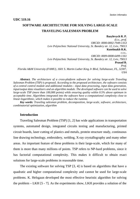 pdf software architecture for solving large scale traveling salesman problem
