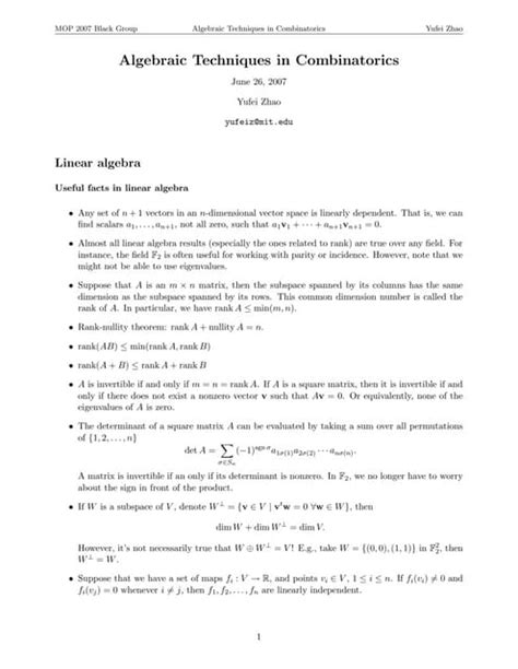 algebraic techniques in combinatorics pdf