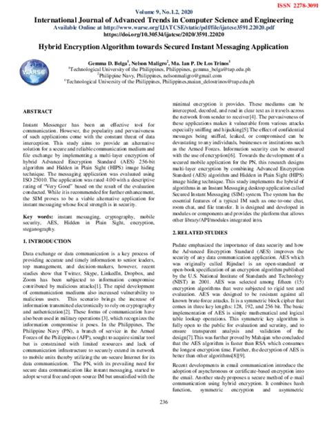 pdf hybrid encryption algorithm towards secured instant messaging application warse the