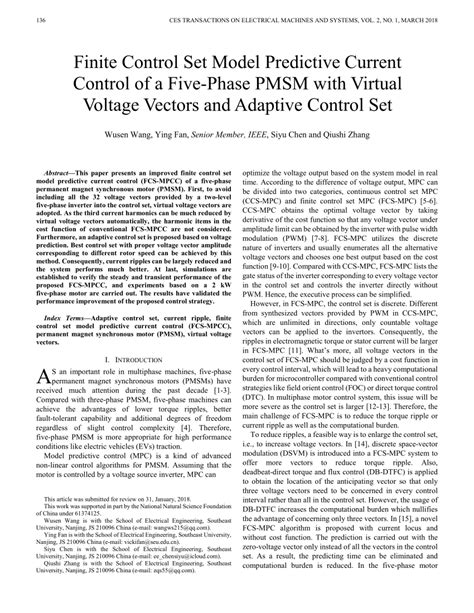 pdf finite control set model predictive current control of a five phase pmsm with virtual