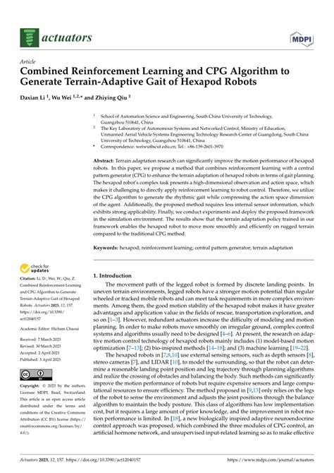 pdf combined reinforcement learning and cpg algorithm to generate terrain adaptive gait of