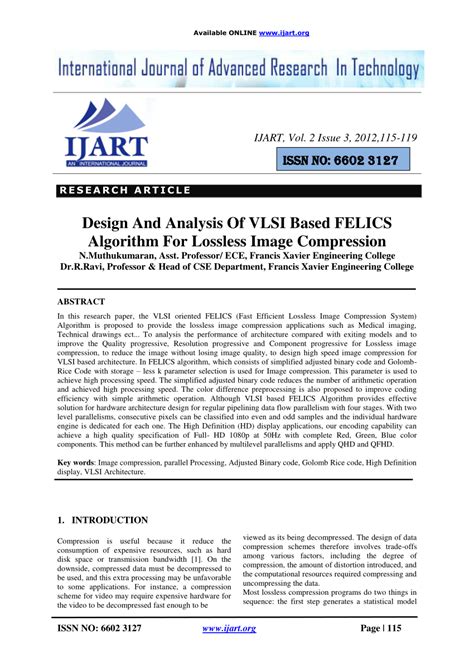 pdf design and analysis of vlsi based felics algorithm for lossless image compression