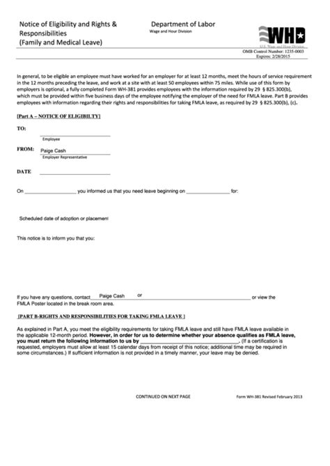 Fillable Form Wh Notice Of Eligibility And Rights And