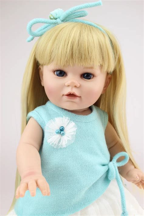 Cm Silicone Reborn Baby Dolls Real Girl Looking Blond Long Hair