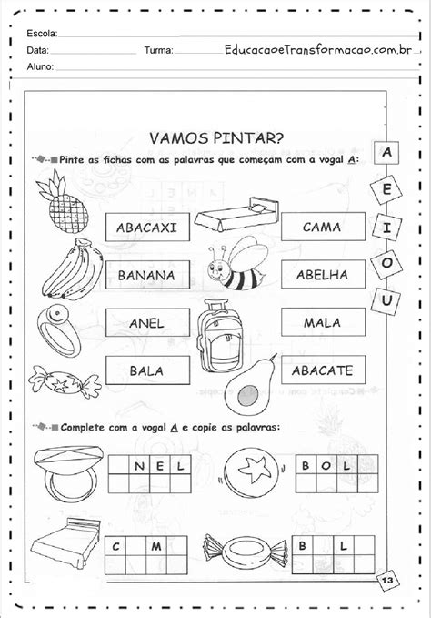 Atividades de Alfabetização Educativas para imprimir gratuitamente