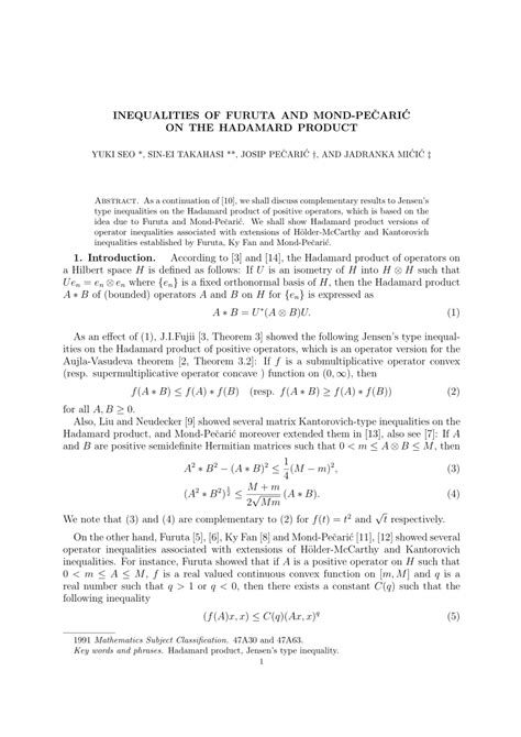 pdf inequalities of furuta and mond pečarić on the hadamard product