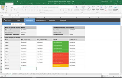 Planilha de Cronograma Físico Financeiro em Excel Planilhas Prontas
