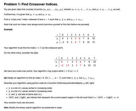 solved problem 1 find crossover indices you are given data