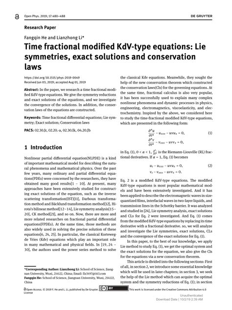 pdf time fractional modified kdv type equations lie symmetries exact solutions and