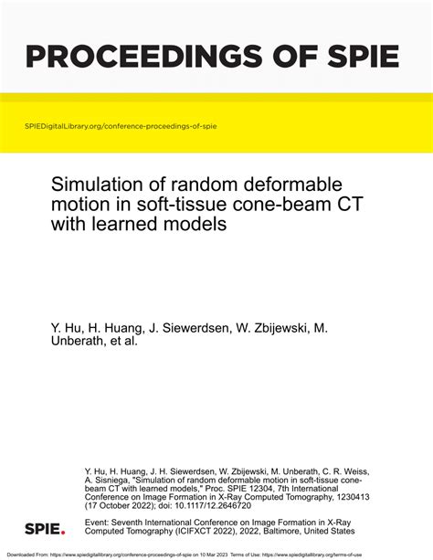 pdf simulation of random deformable motion in soft tissue cone beam ct with learned models