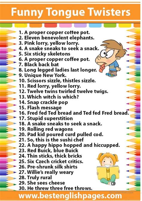 Amazing Funny Tongue Twisters English ESL Worksheets For Distance
