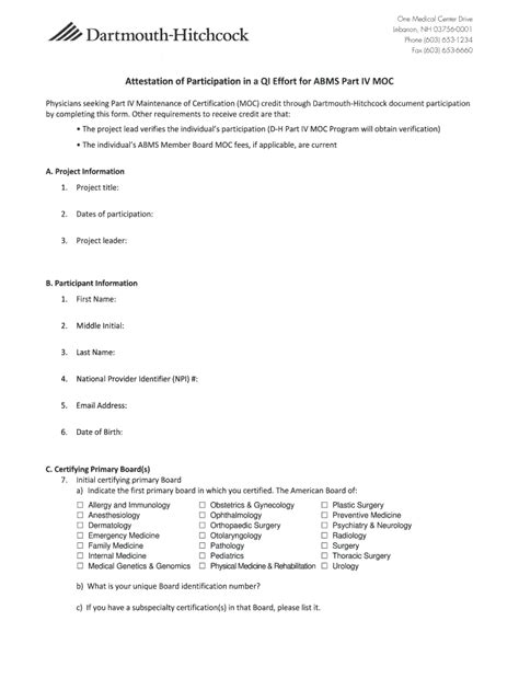 Fillable Online Med Dartmouth Hitchcock Attestation Of Participation In