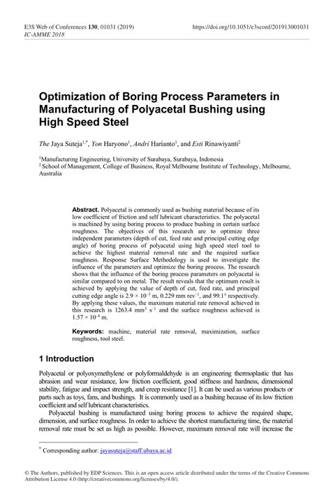pdf optimization of boring process parameters in manufacturing of polyacetal bushing using