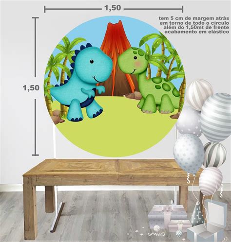 Painel D Festa Redondo Malha Sublimado Dino Baby R Painel