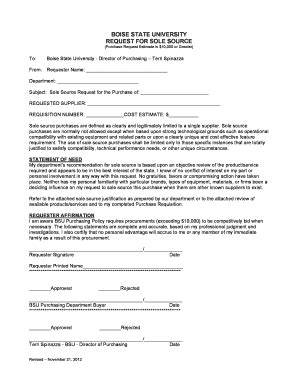 Fillable Online Vpfa Boisestate BSU REQUEST FOR SOLE SOURCE Vice