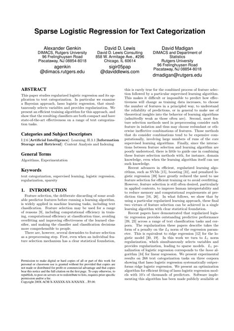 pdf sparse logistic regression for text categorization