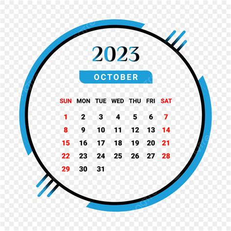 Calendario Del Mes De Octubre De 2023 Con Azul Cielo Y Negro PNG