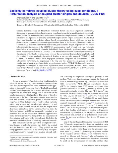pdf explicitly correlated coupled cluster theory using cusp conditions i perturbation