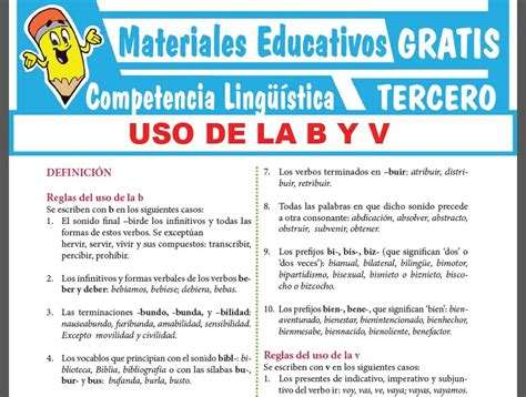 Uso De La B Y V Para Tercer Grado De Secundaria Materiales Educativos
