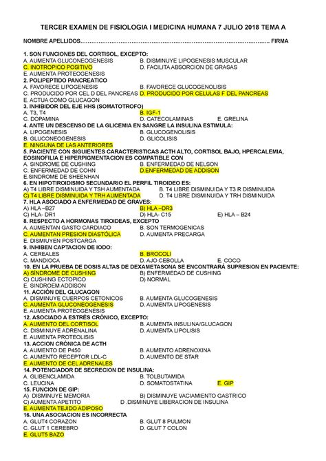 Examen Fisiologia I Ra Fase Tercer Examen De Fisiologia I Medicina