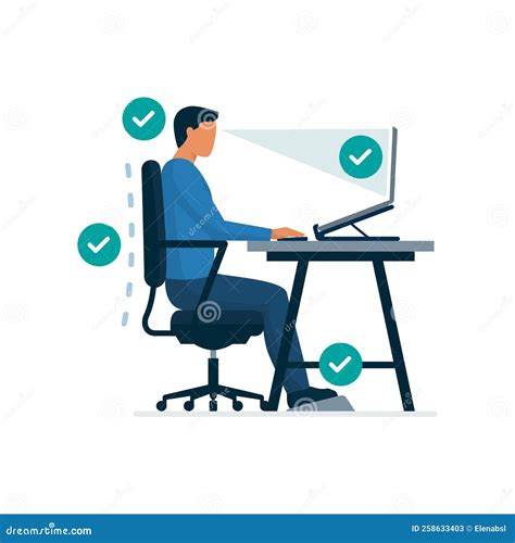 Ergonomic Workspace Proper Sitting Posture At Desk Cartoon Vector