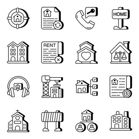 Conjunto De Iconos Lineales De Bienes E Interiores Vector Premium