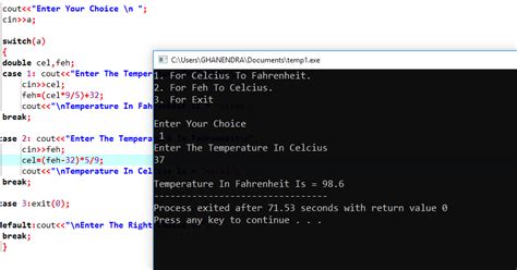 C Program To Convert Celsius To Fahrenheit And Vice Versa Using