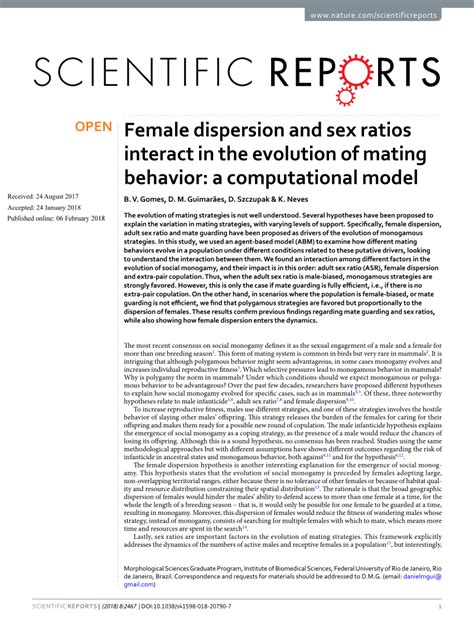 pdf female dispersion and sex ratios interact in the evolution of mating behavior a