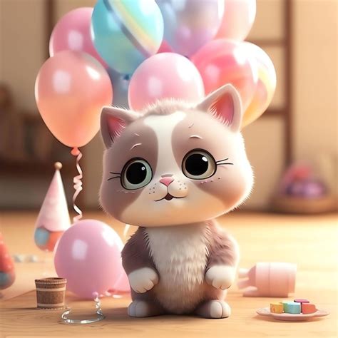 Un Gato De Dibujos Animados Con Ojos Rosas Y Azules Se Sienta En Una