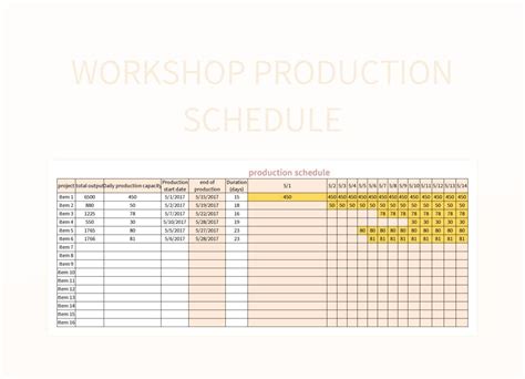 Workshop Production Schedule Excel Template And Google Sheets File For