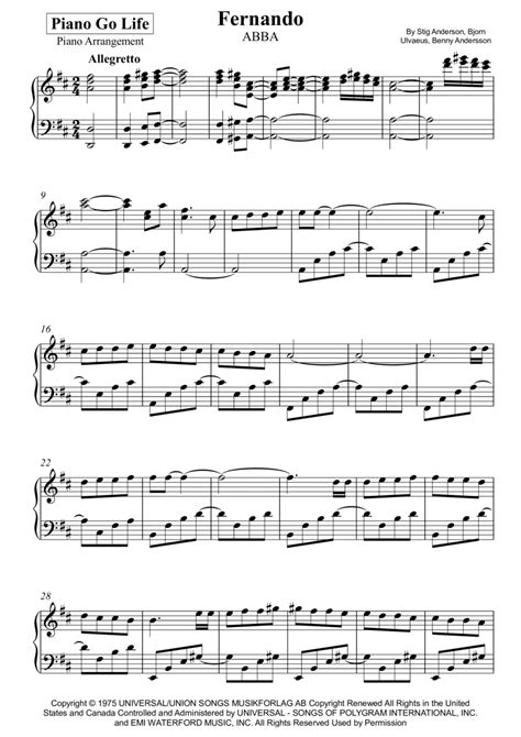 Fernando Arr Piano Go Life By Abba Sheet Music For Piano Solo At