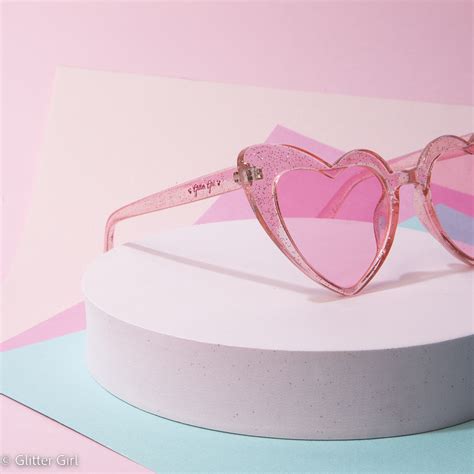Sparkling Heart Womens Sunglasses Pink Glitter Girl