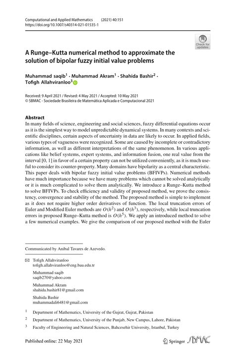 pdf a runge kutta numerical method to approximate the solution of bipolar fuzzy initial value