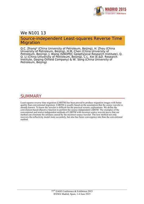 pdf source independent least squares reverse time migration